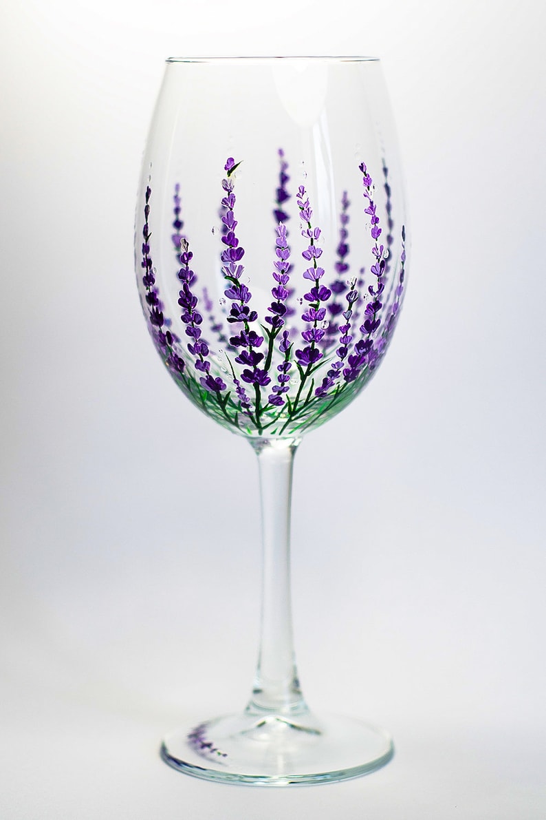 Personalised Flower Wine Glass Lavender Wine Glasses Hand Etsy