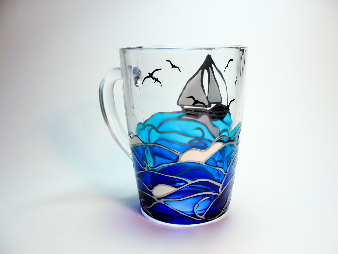 Hand Painted Nautical Coffee Mug, Ocean Coastal Decor - Etsy