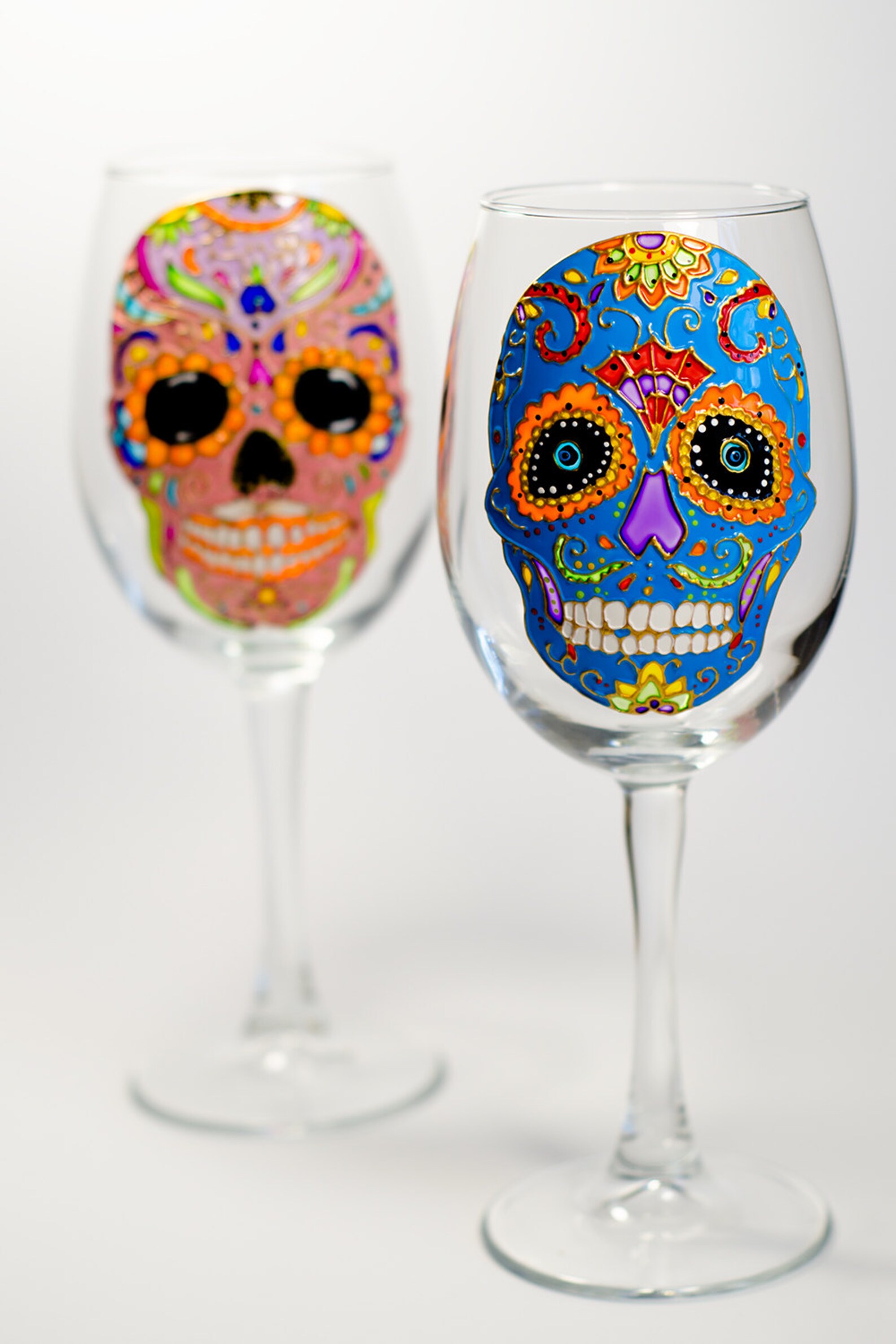 Skull Wine Glasses Halloween Party Favor Day of the Dead Set | Etsy
