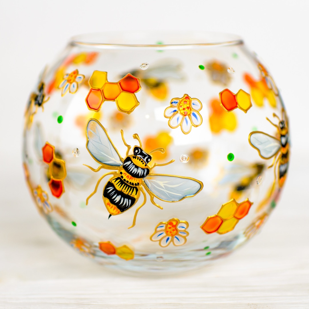 Hand Painted Bumble Bee Glass Candle Holder: Tea Light Holder - Etsy