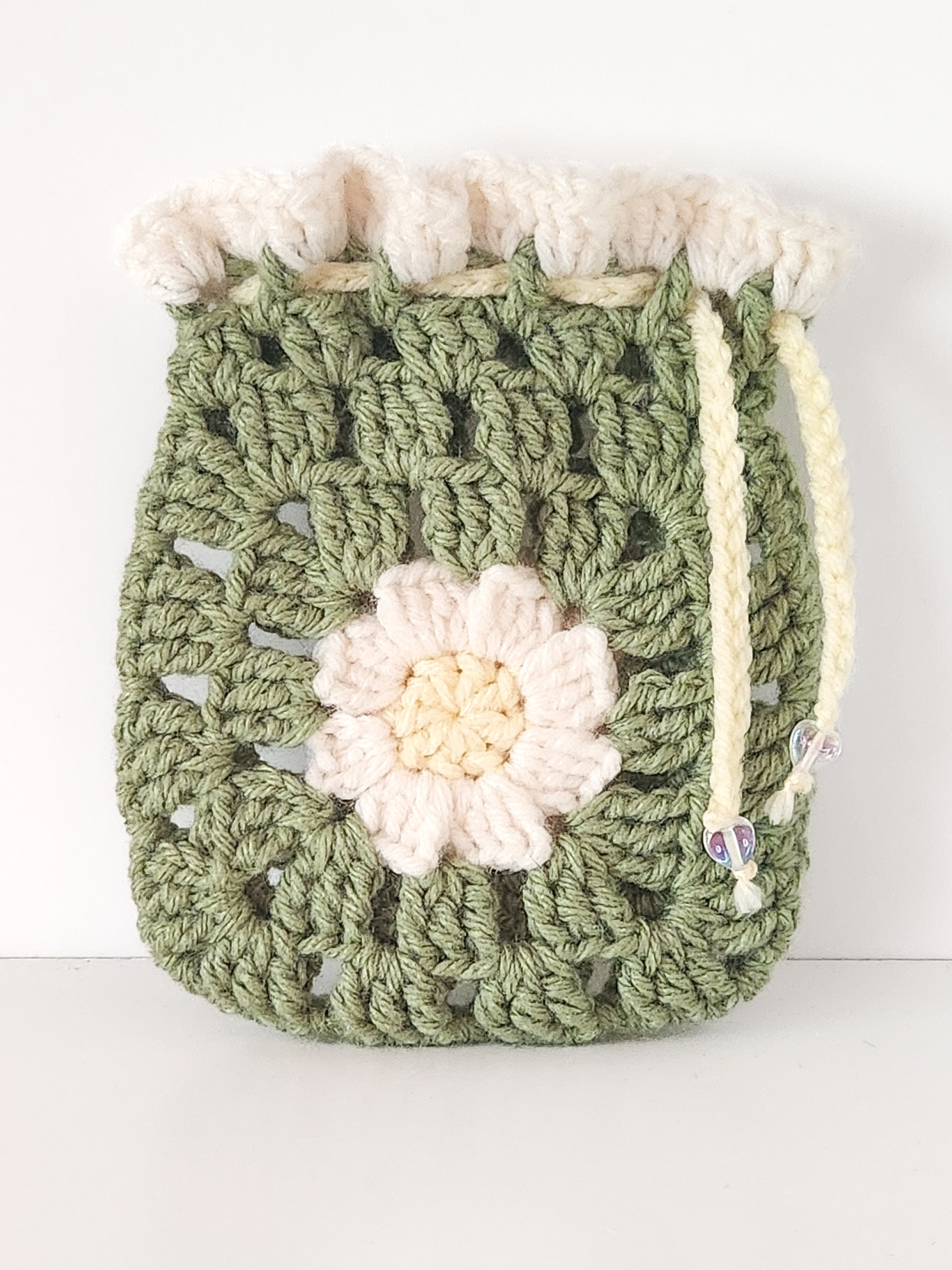 Sage Green Daisy Granny Square Drawstring Bag - Etsy