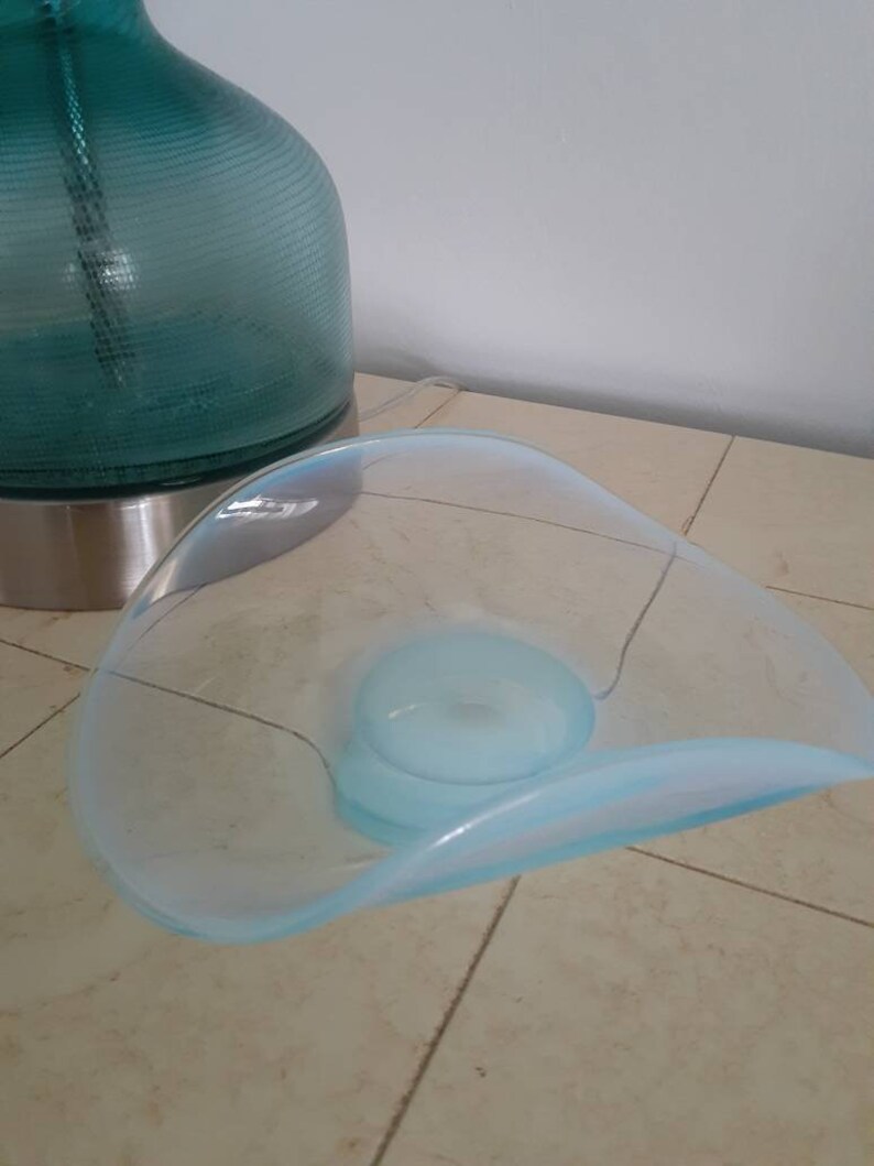 AQUA VASELINE GLASS Dish Curled Edge Candy Dish Lit From Within Blue - Etsy