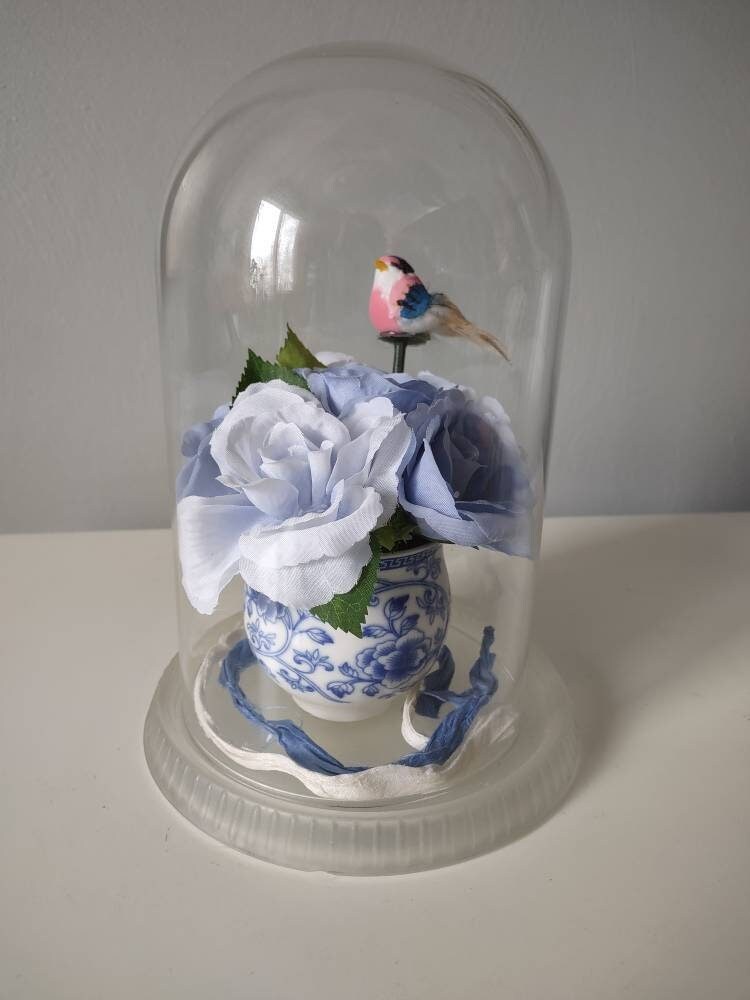 Blue Cloche Wedgewood China Look Floral and Bird Cloche - Etsy