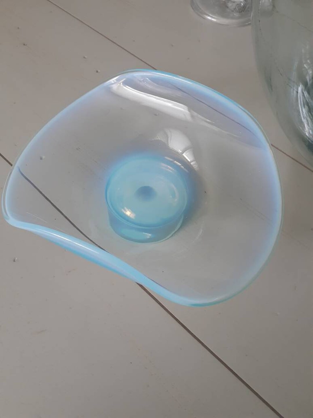 AQUA VASELINE GLASS Dish Curled Edge Candy Dish Lit From Within Blue - Etsy