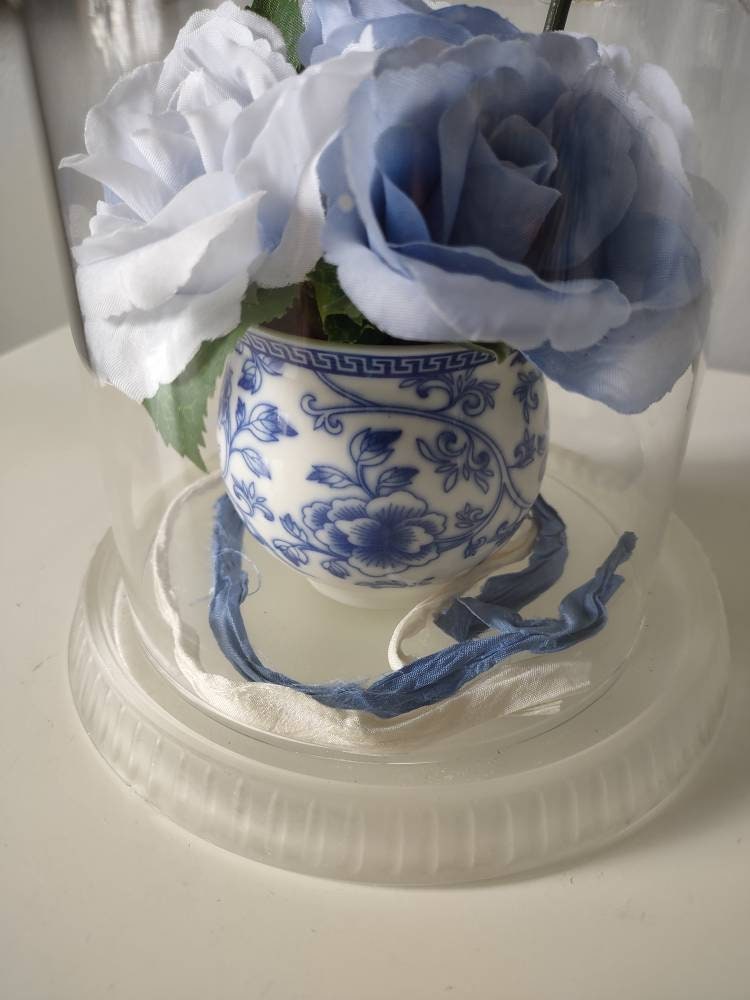 Blue Cloche Wedgewood China Look Floral and Bird Cloche - Etsy