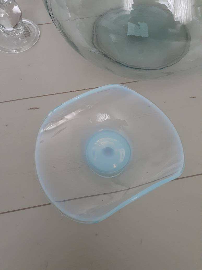 AQUA VASELINE GLASS Dish Curled Edge Candy Dish Lit From Within Blue - Etsy
