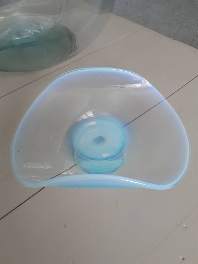 AQUA VASELINE GLASS Dish Curled Edge Candy Dish Lit From Within Blue - Etsy