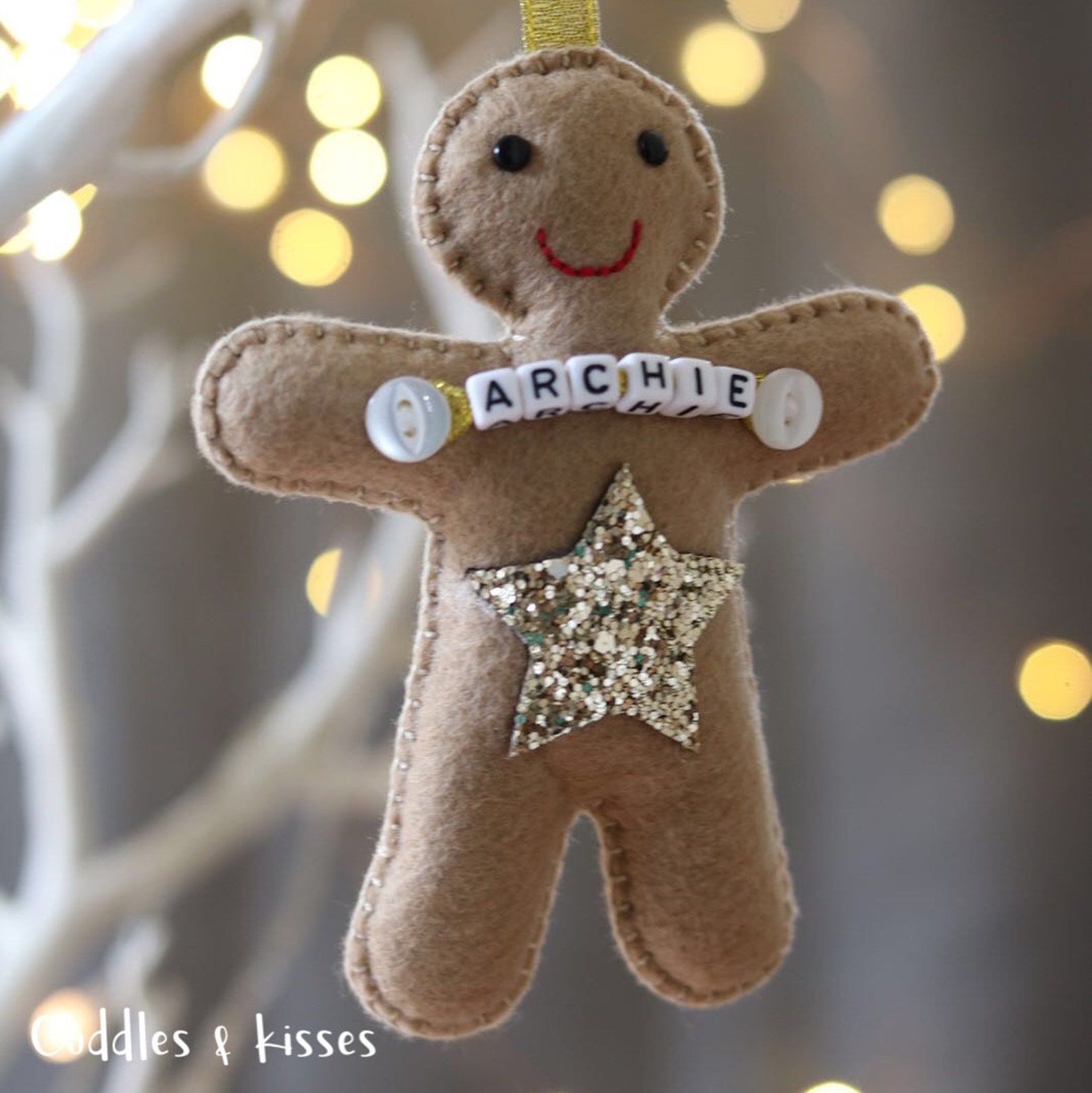 Gingerbread Man With Gold Star Decoration - Etsy UK