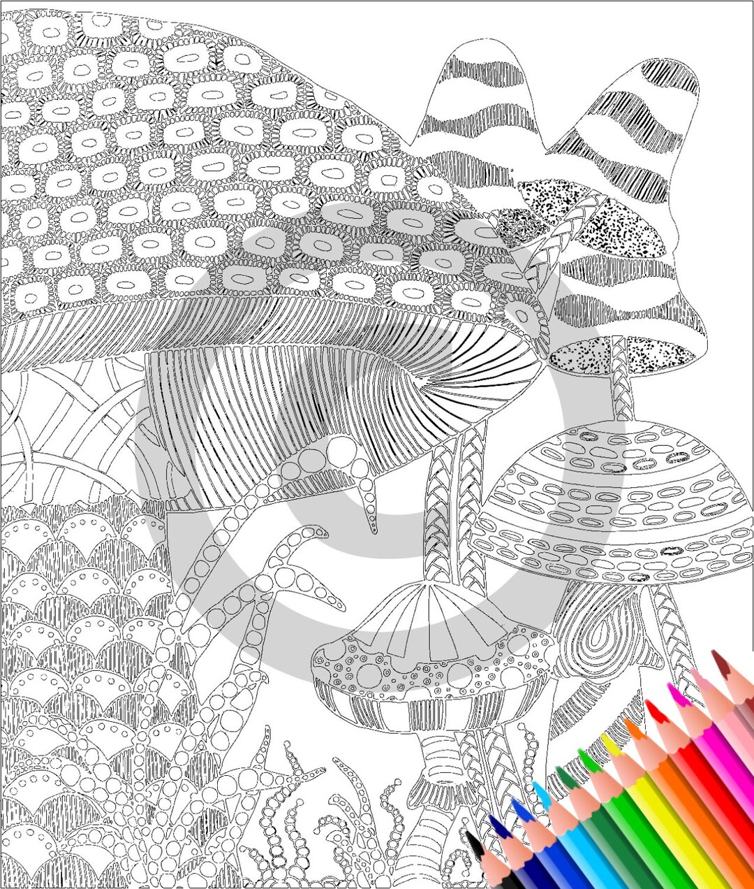 Abstract Mushroom Coloring Page: Zentangle Printable (PDF Download) - Etsy