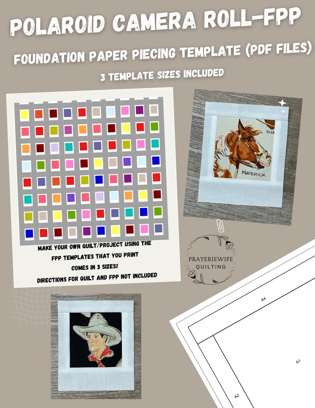 Polaroid Camera Roll Quilt - FPP Template - PDF Download - 3 Sizes! - Etsy