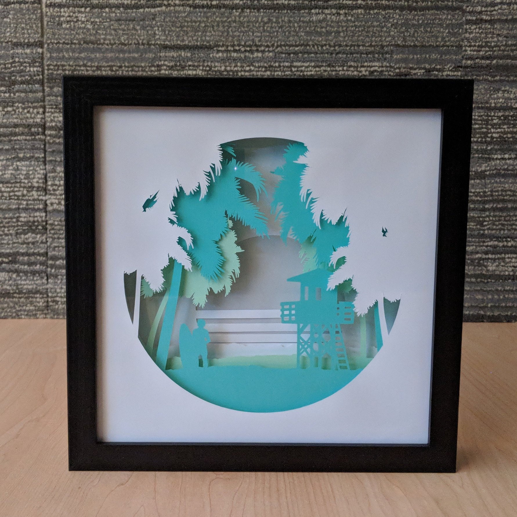 A Surfer's Day at the Beach Paper Cut Light Box Art / Paper Silhouette ...