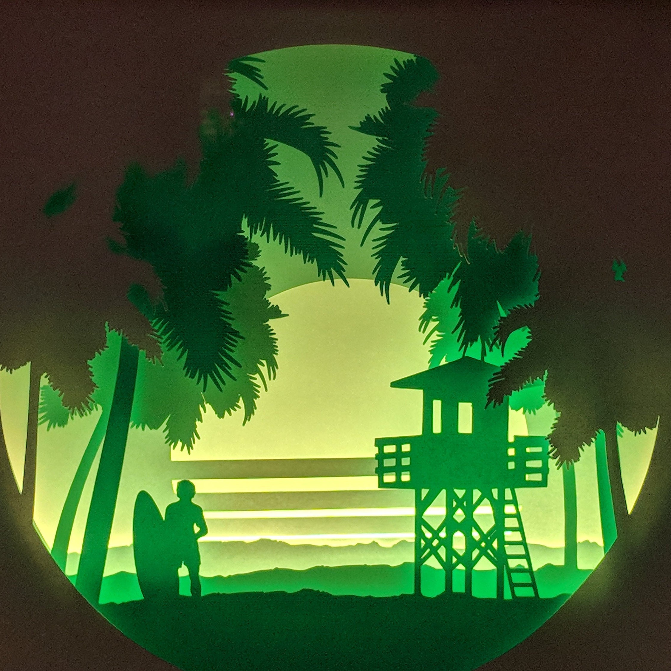 A Surfer's Day at the Beach Paper Cut Light Box Art / Paper Silhouette ...