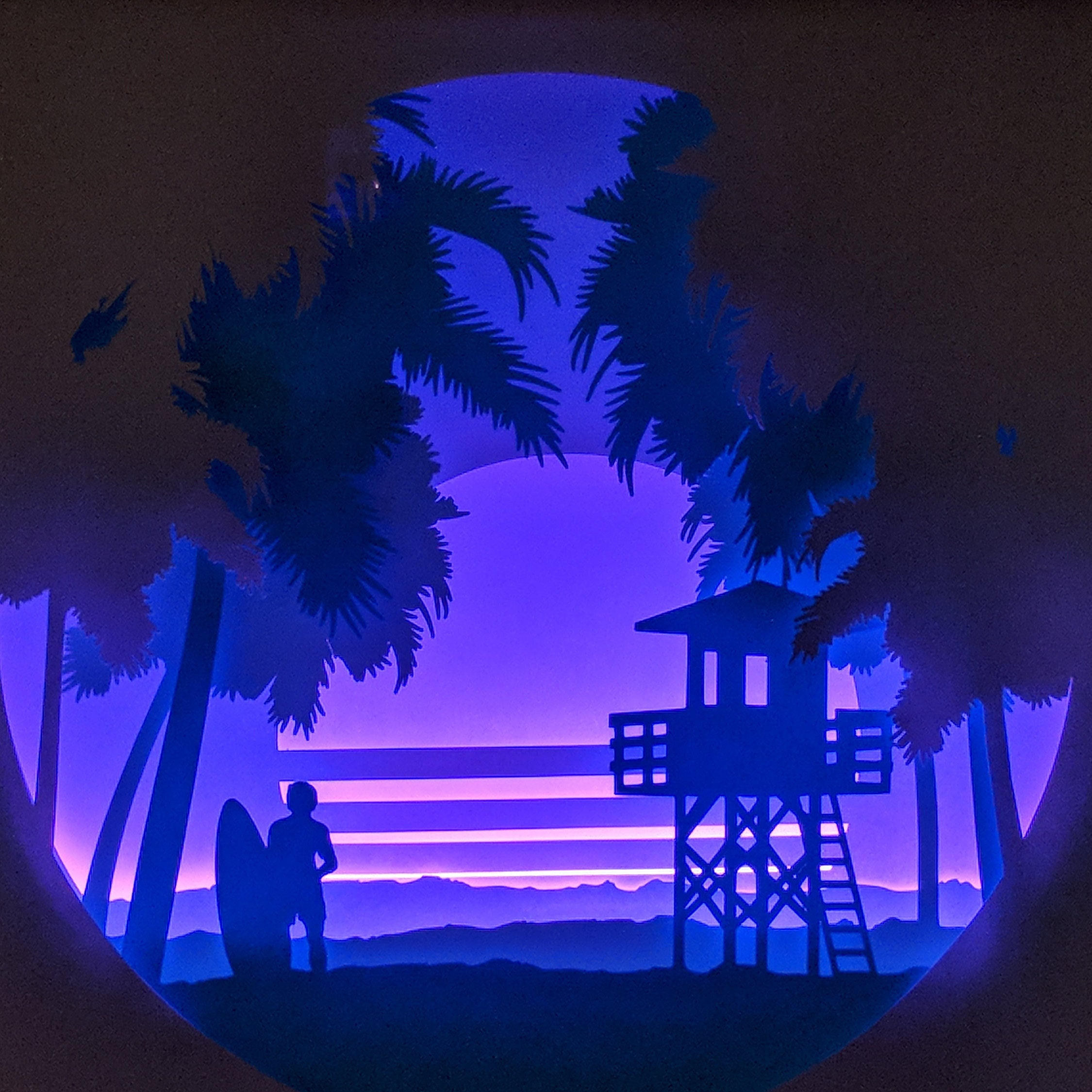 A Surfer's Day at the Beach Paper Cut Light Box Art / Paper Silhouette ...
