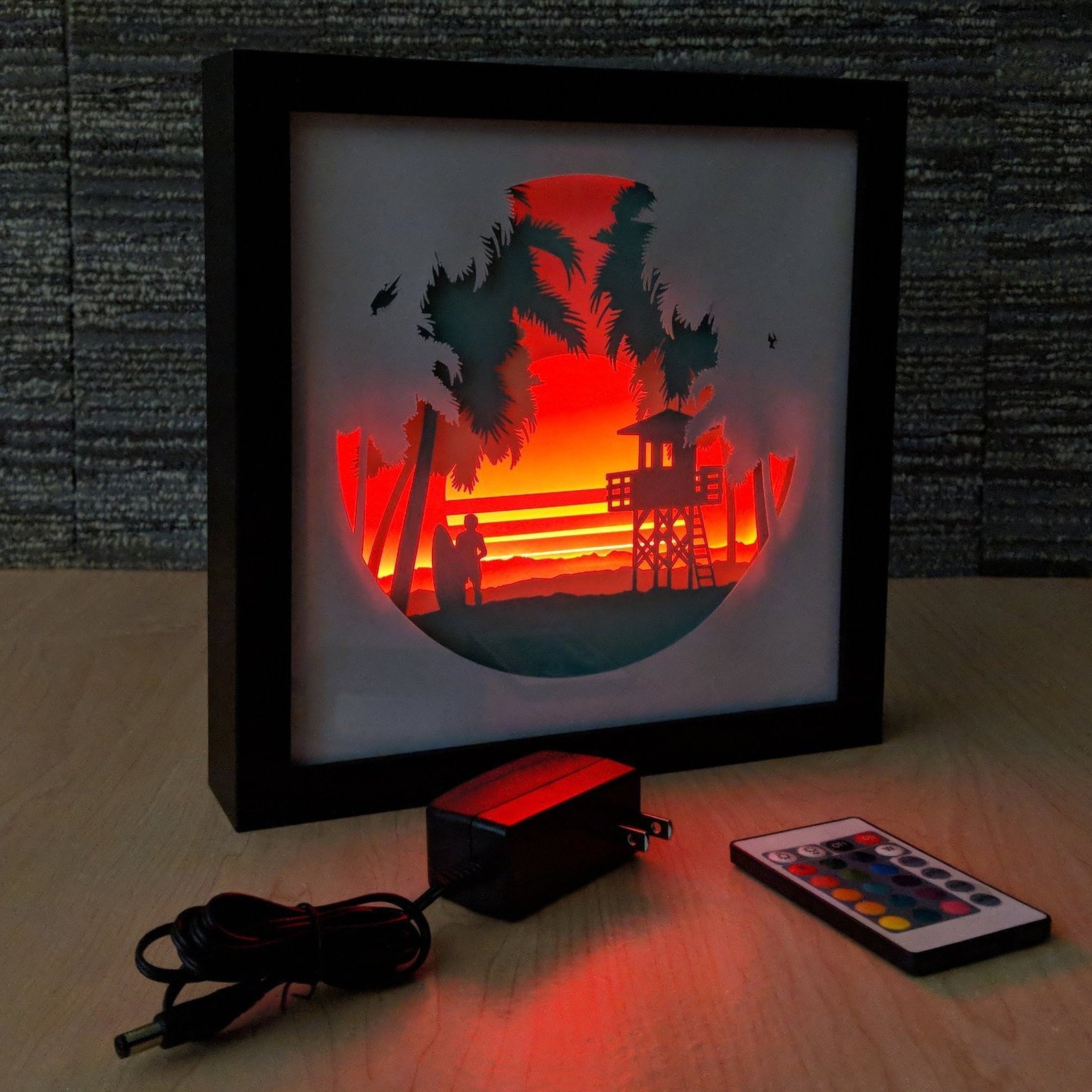 A Surfer's Day at the Beach Paper Cut Light Box Art / Paper Silhouette ...