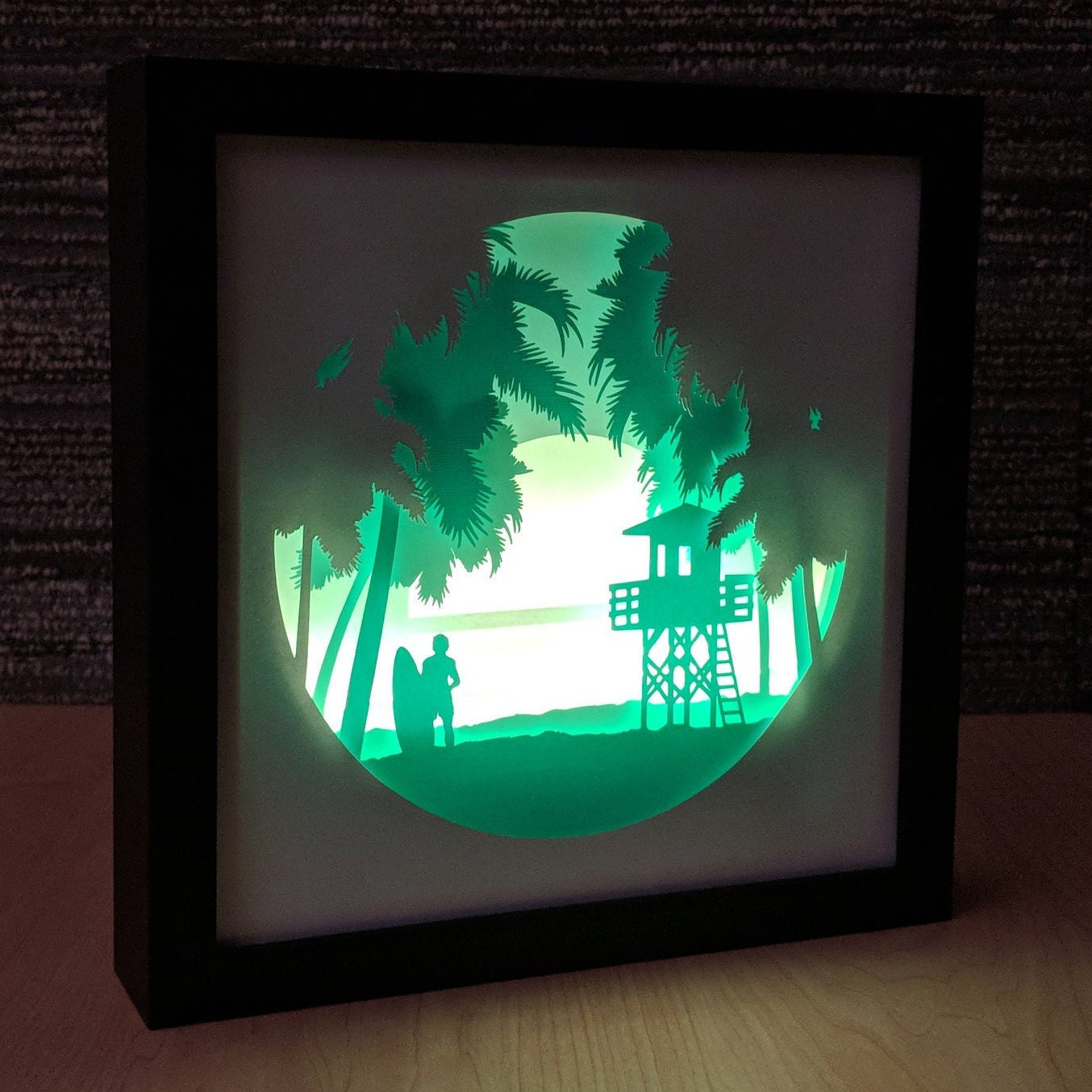 A Surfer's Day at the Beach Paper Cut Light Box Art / Paper Silhouette ...
