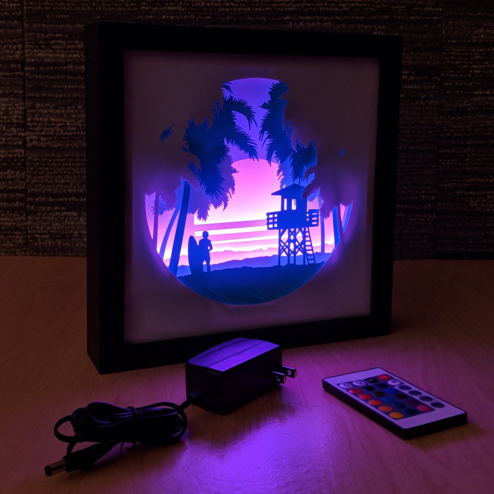 A Surfer's Day at the Beach Paper Cut Light Box Art / Paper Silhouette ...