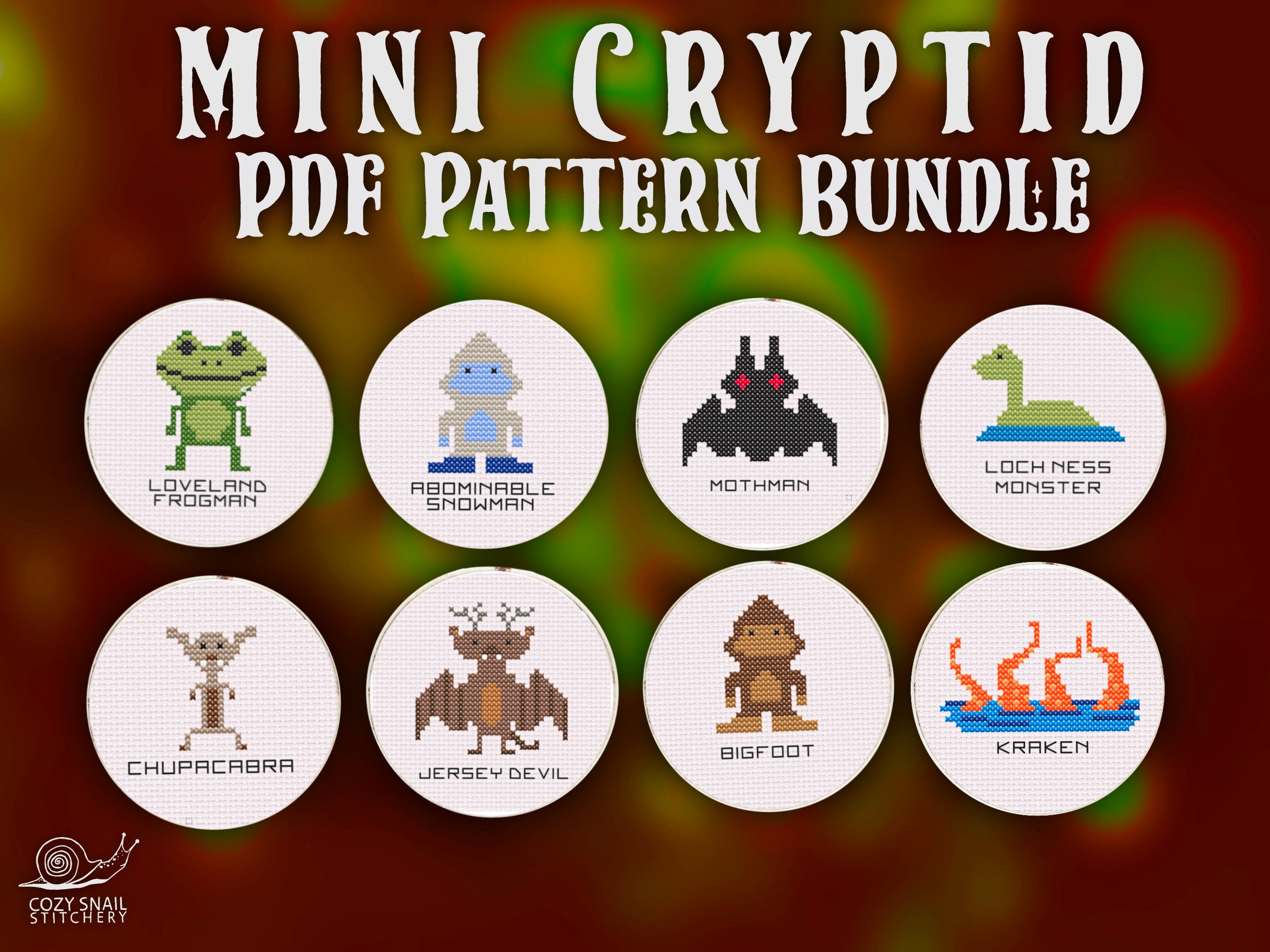 Mini Cryptid PDF Crosstitch Pattern Small Cute Crosstitch Pattern Goth ...