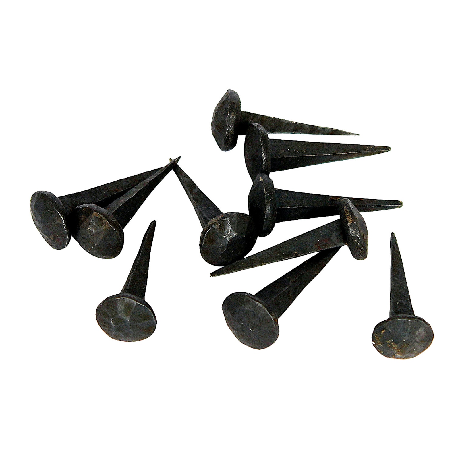Set of 10 Nails Handmade Wrought Iron Hammered Round Top Wax - Etsy