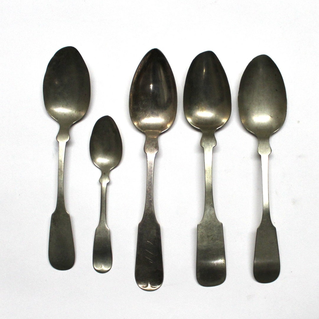 Set of Antique Colonial Silver Coin Fiddle Back Spoons Marked - Etsy