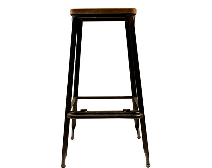 Metal Bar Stool With Iron Base and Wooden Seat Hand Made - Etsy