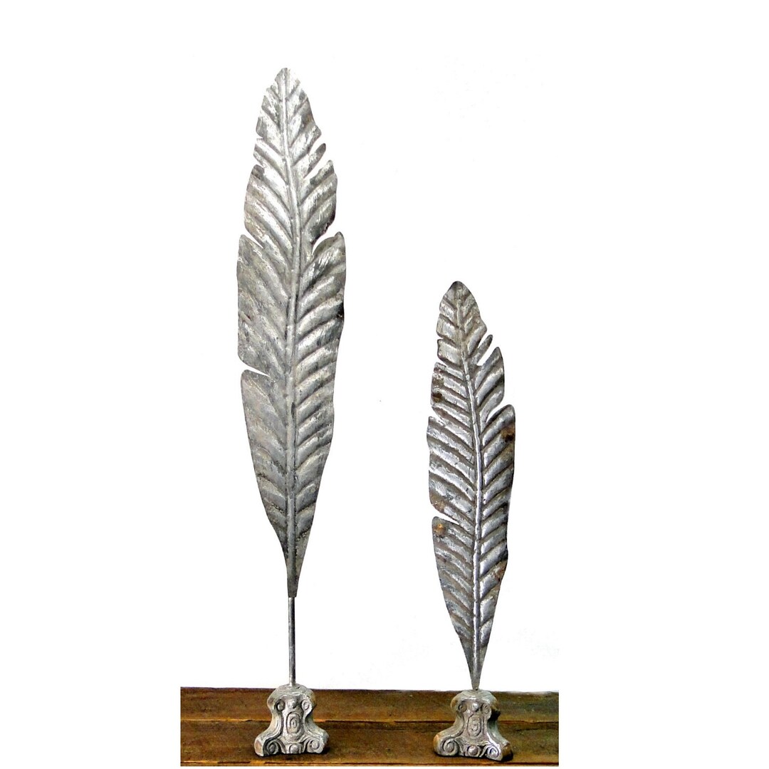 Pair of Stamped Tin Big Quill Feather Sculptures - Etsy