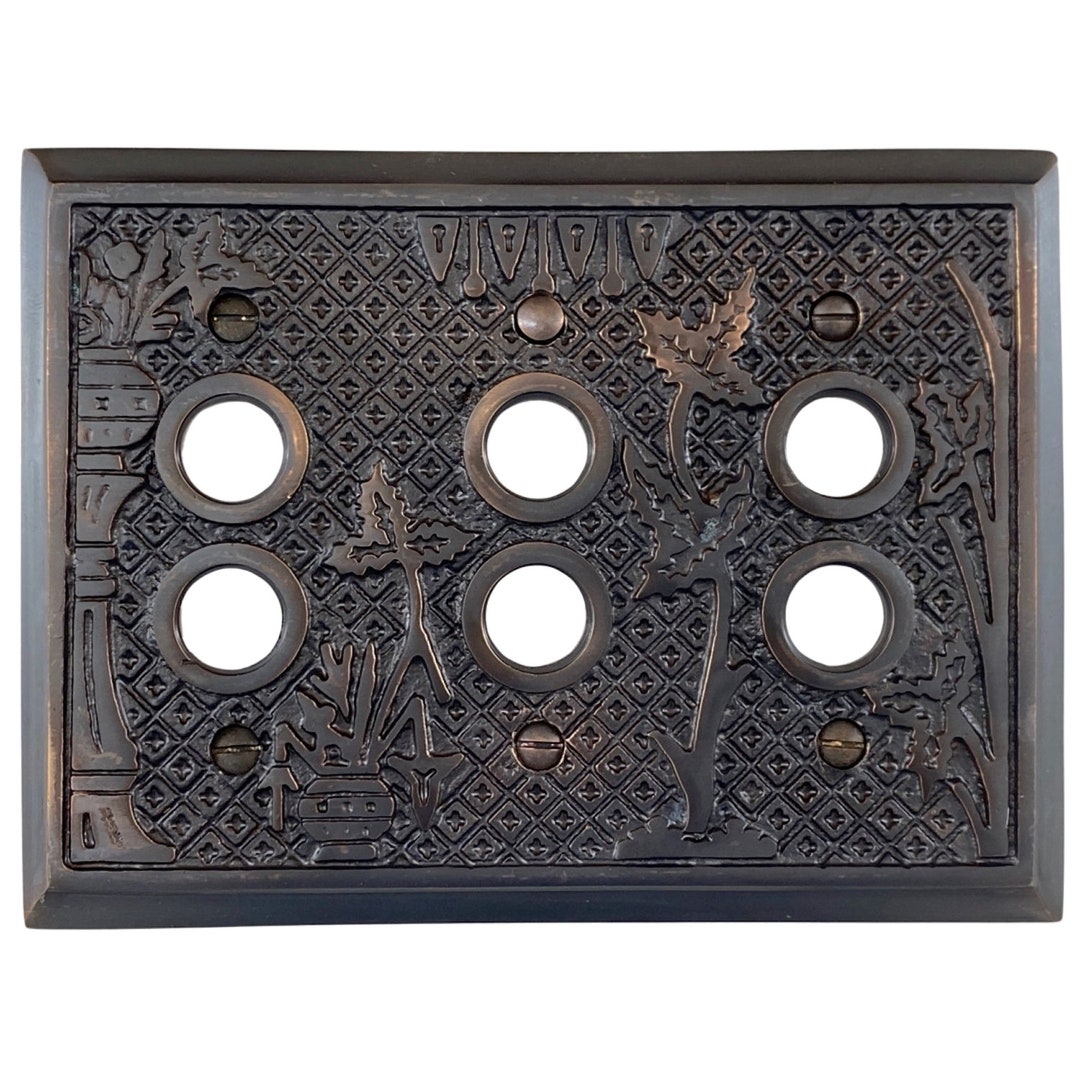 Victorian Style Three Gang Push Button Switch Cover Plate Heavy Bronze ...