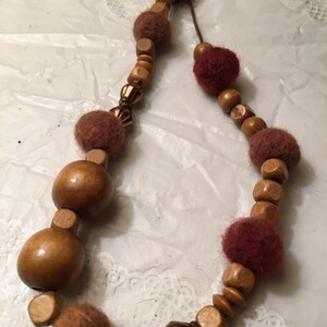 Felted Bead Necklace, Wool Felt Ball Necklace With Wooden Beads, Boho ...
