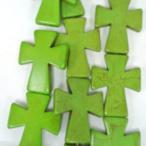 1 STRAND - Green Cross Beads, Large Crosses, 50x40mm Magnesite Crosses ...