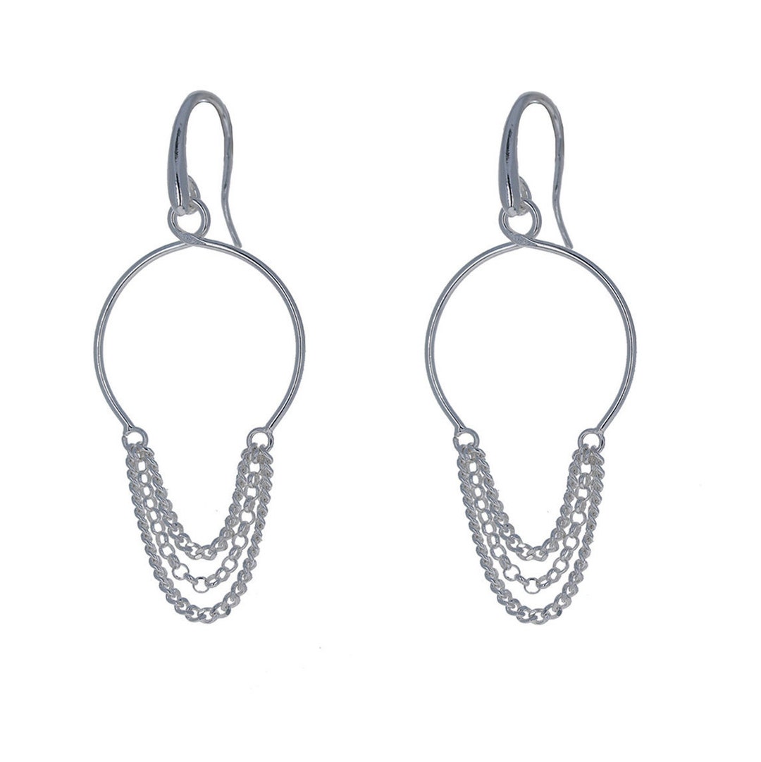 Sterling Silver, 3 Tier Chain Loops, Loop Earrings, 925 Sterling Silver ...