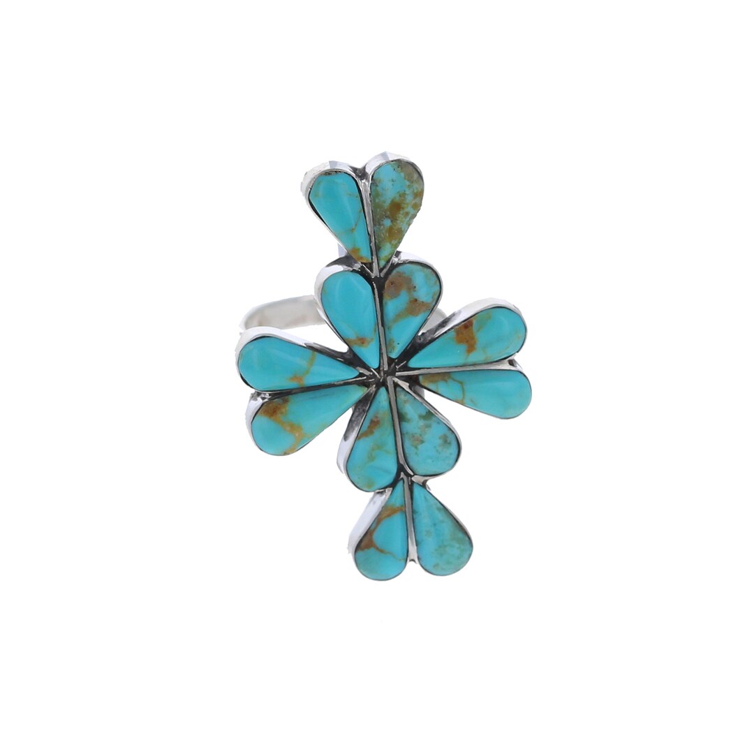 Sterling Silver, Mosaic Turquoise Cross Ring, Genuine Turquoise ...