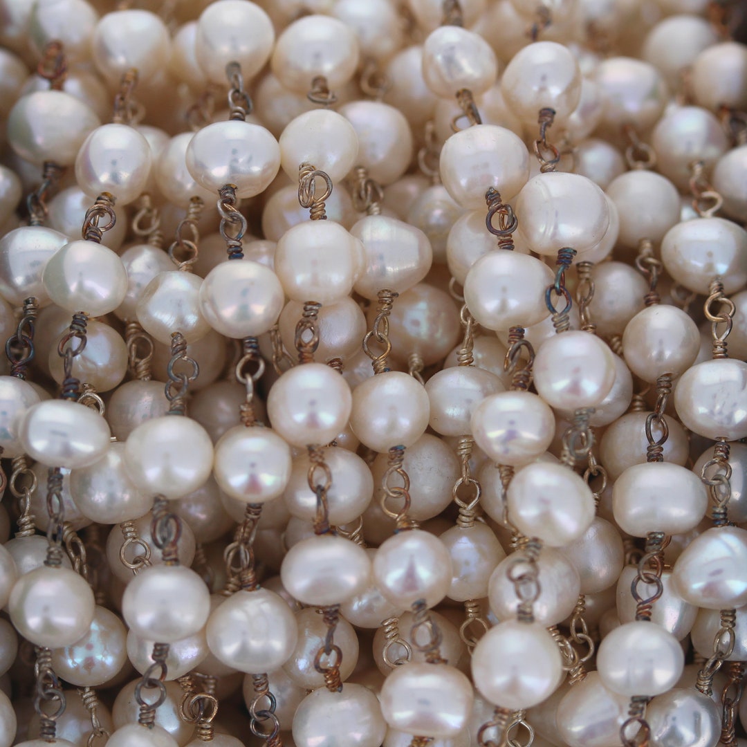 Freshwater Pearl Chain by the Foot, 3ft Included, Sterling Silver 5mm ...