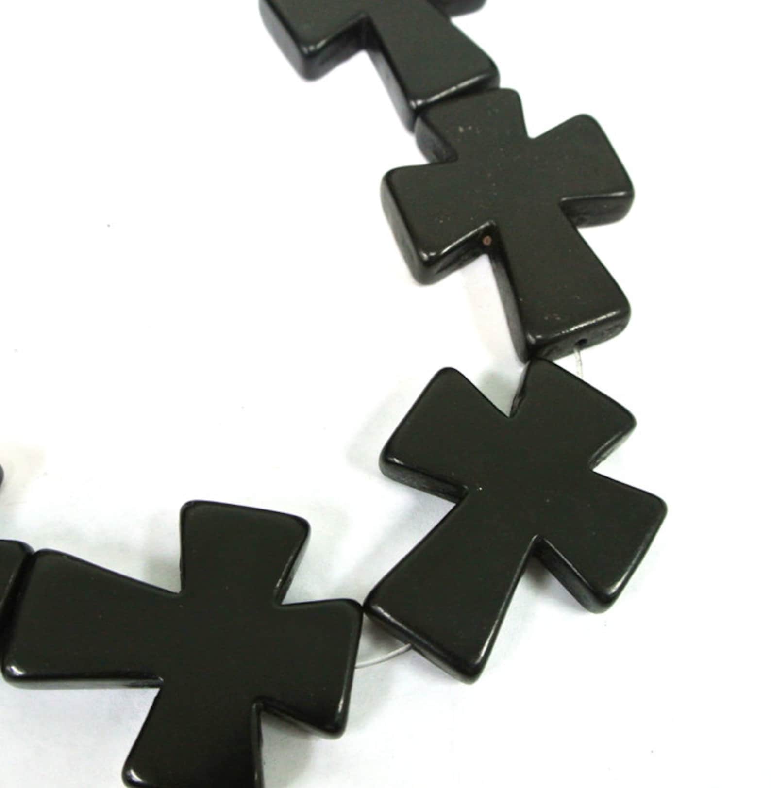 Black Cross Beads, Large Crosses, 35x30mm Magnesite Crosses, Howlite ...