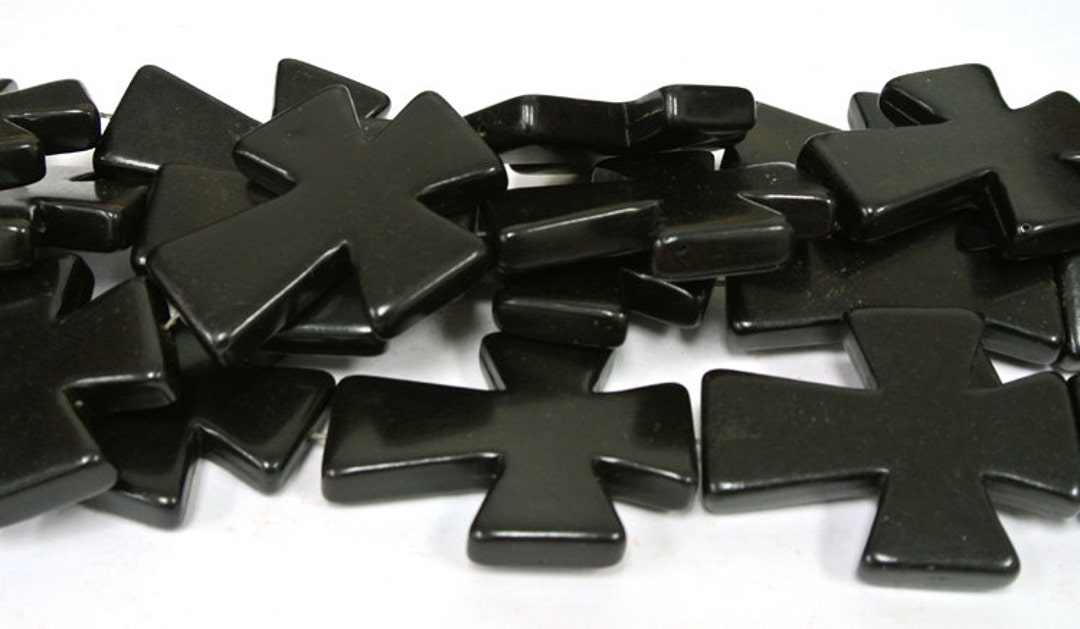 Black Cross Beads, Large Crosses, 50x40mm Magnesite Crosses, Black ...