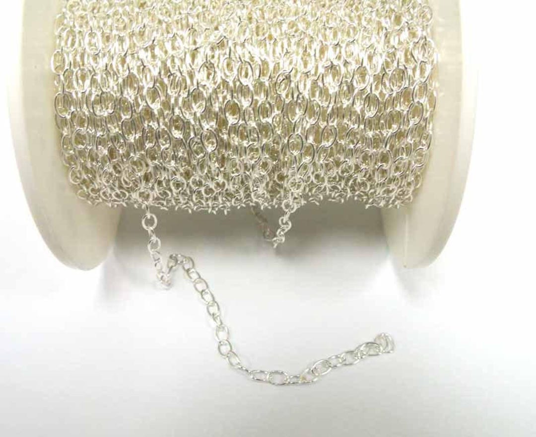 10ft, Sterling Silver Chain by the Foot - Cable Chain, Small Extension ...