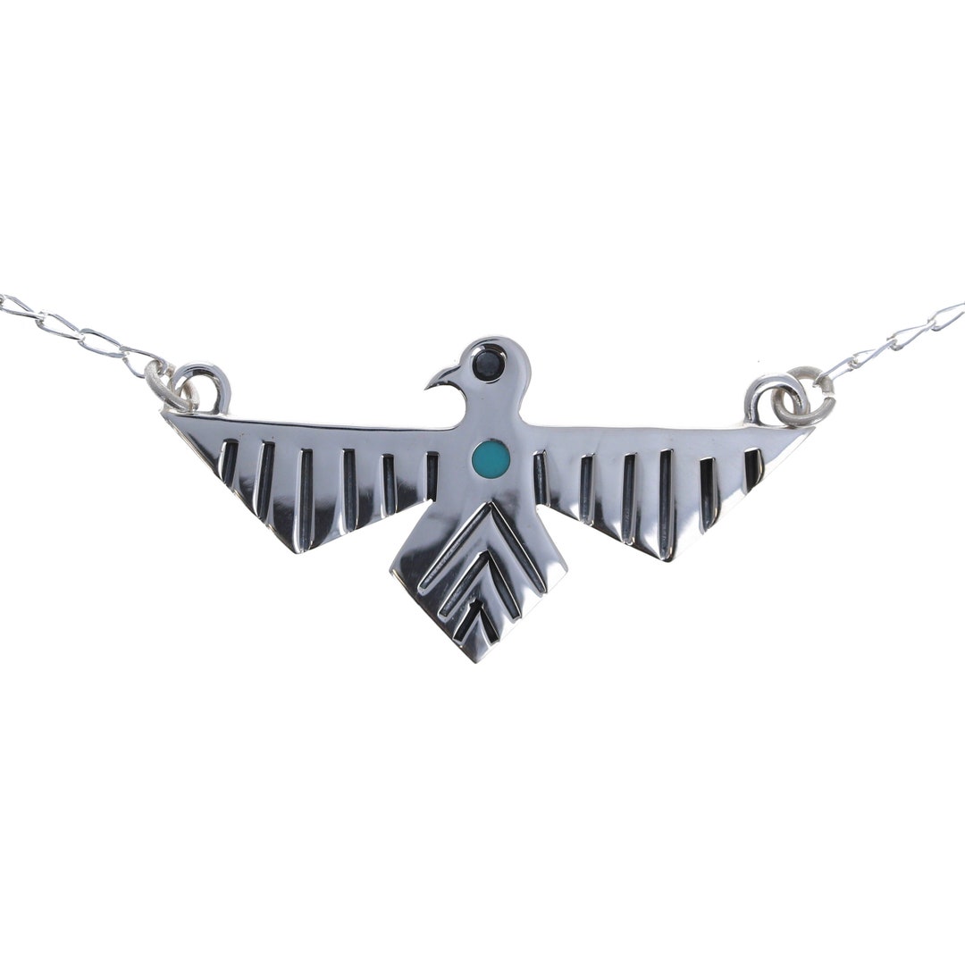 Silver and Turquoise Thunderbird Necklace, Native Thunderbird Figure ...