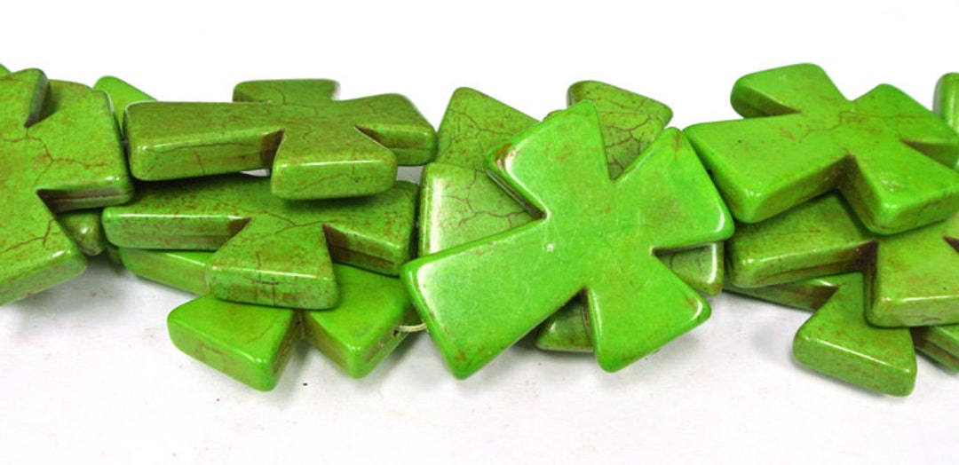 1 STRAND - Green Cross Beads, Large Crosses, 50x40mm Magnesite Crosses ...