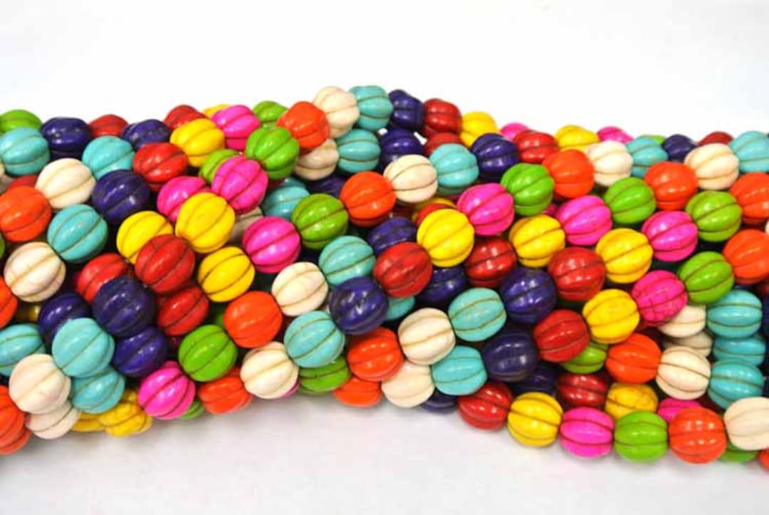 10mm Multi Color Beads, Magnesite Rainbow Fluted Beads, 1 Strand (16 ...
