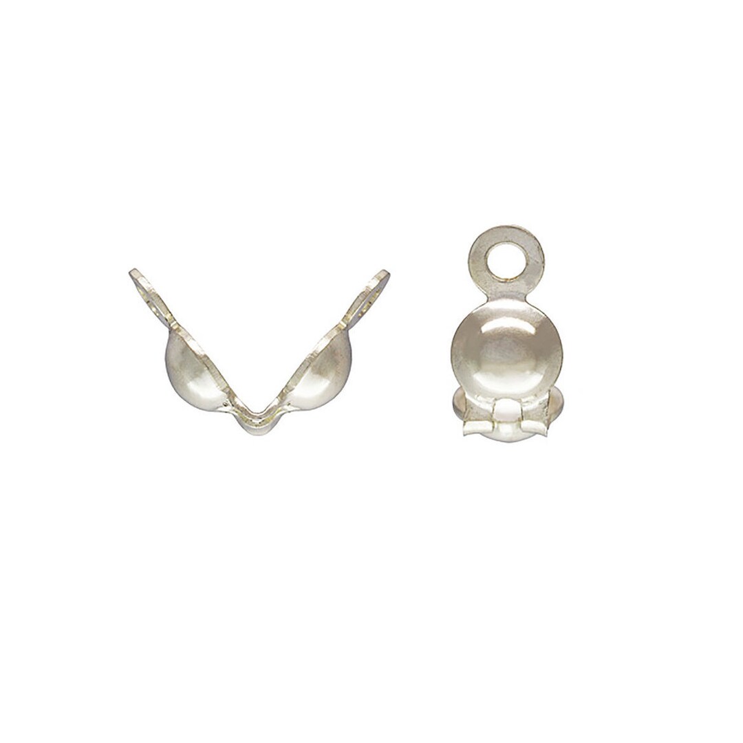 6 Pieces - Silver Clam Shell Bead Tips, Necklace End Tips, .036" Hole ...