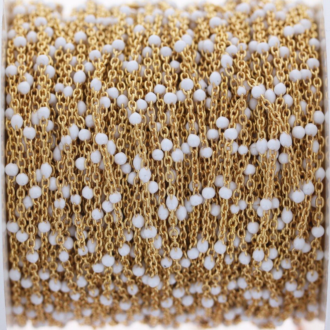 14kt Gold Filled, 3 Feet, White Seed Bead Station Chain, 2mm White ...