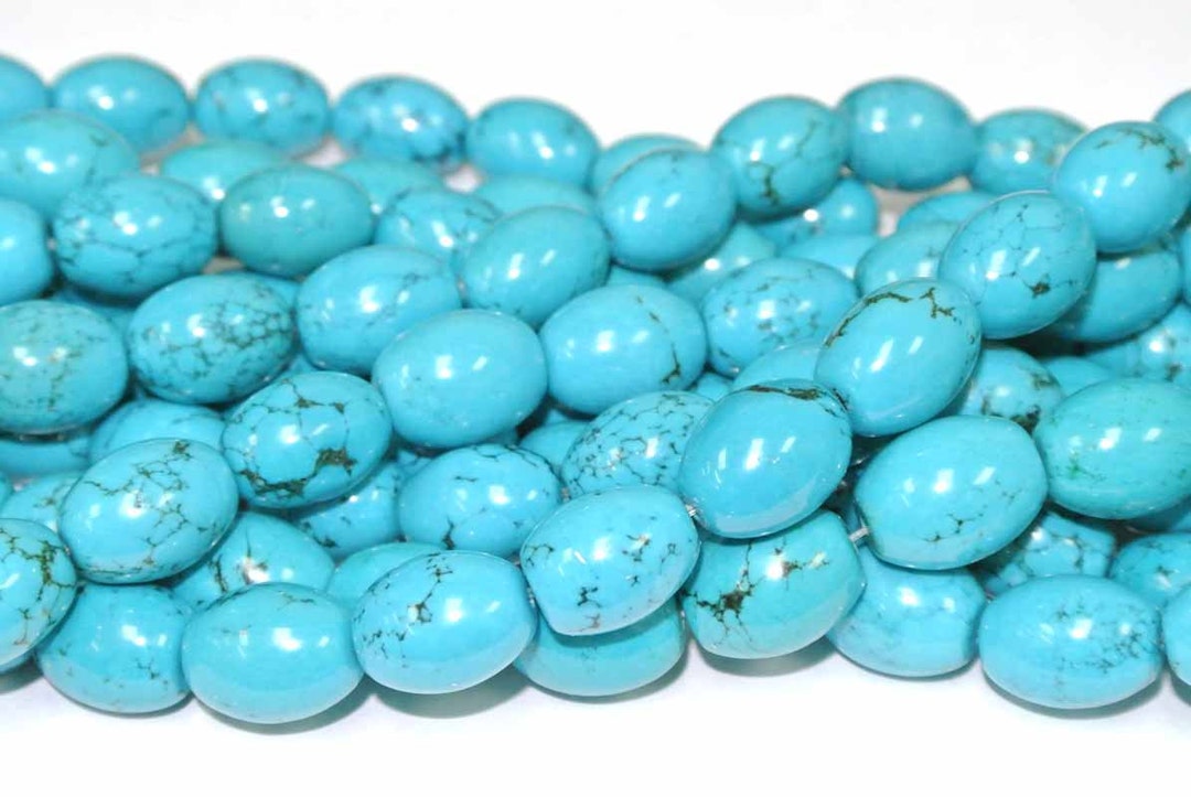 Turquoise Oval Beads, 1 Strand, Magnesite Turquoise Barrel Shape Beads ...