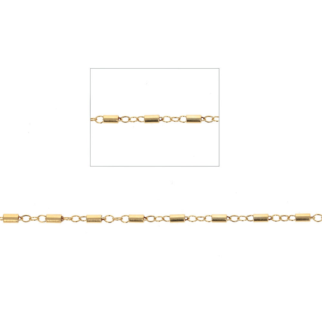 14kt Gold Filled Chain, Tube, Bar Link Chain, 1 Foot, High Polished, 1. ...