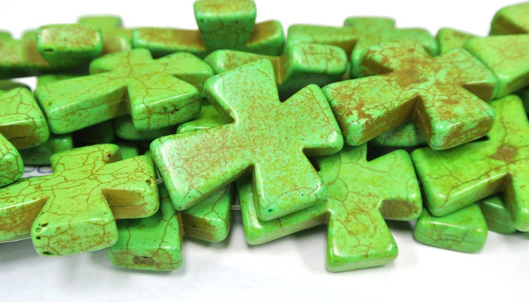 Green Cross Beads, Large Crosses, 35x30mm Magnesite Crosses, Green ...