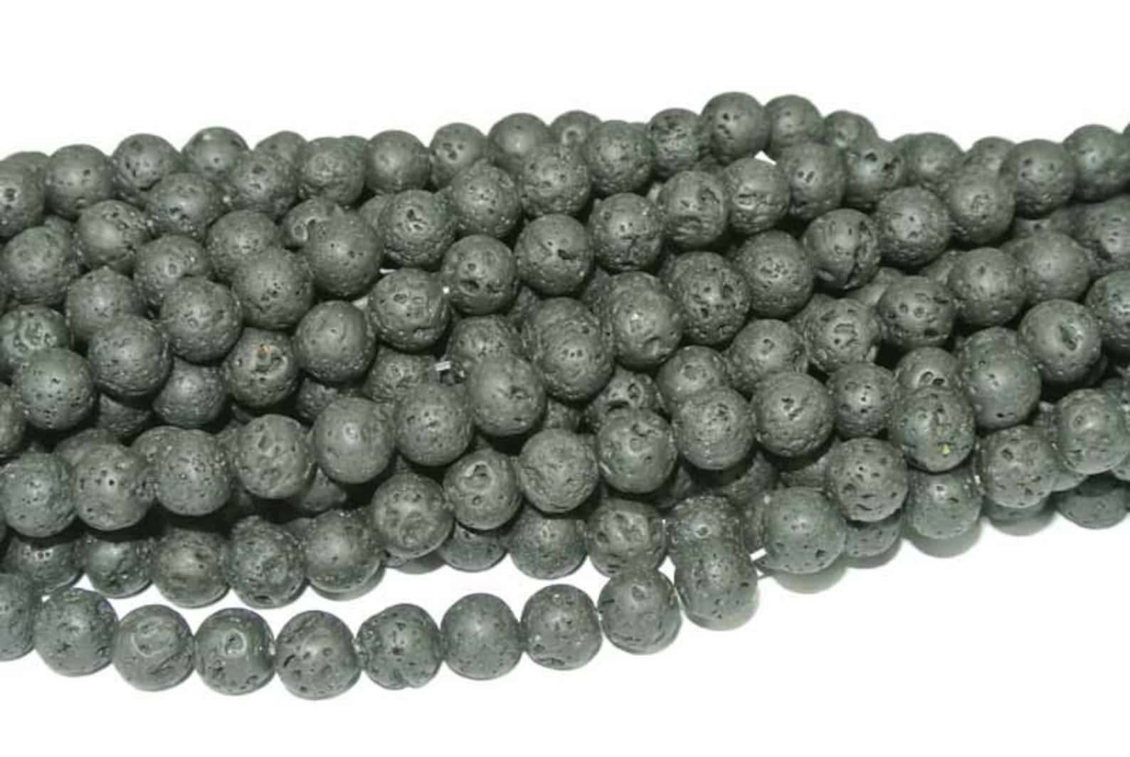 6mm Round Lava Beads, Volcanic Lava Beads, 1 Strand (16"), Round Black ...