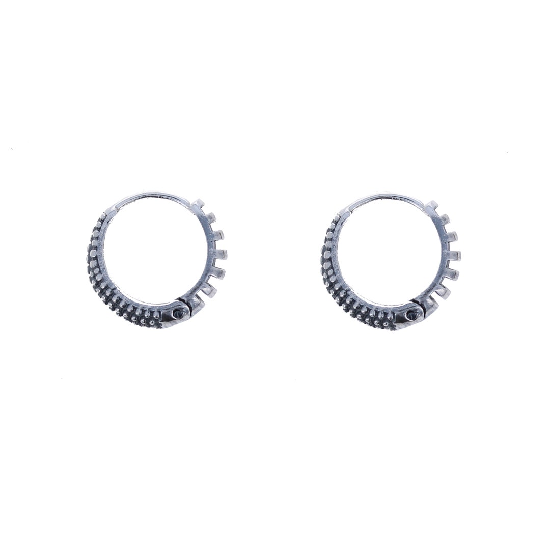 Textured Beaded Huggie Hoops, 16mm Mini Hoops, 925 Sterling Silver ...