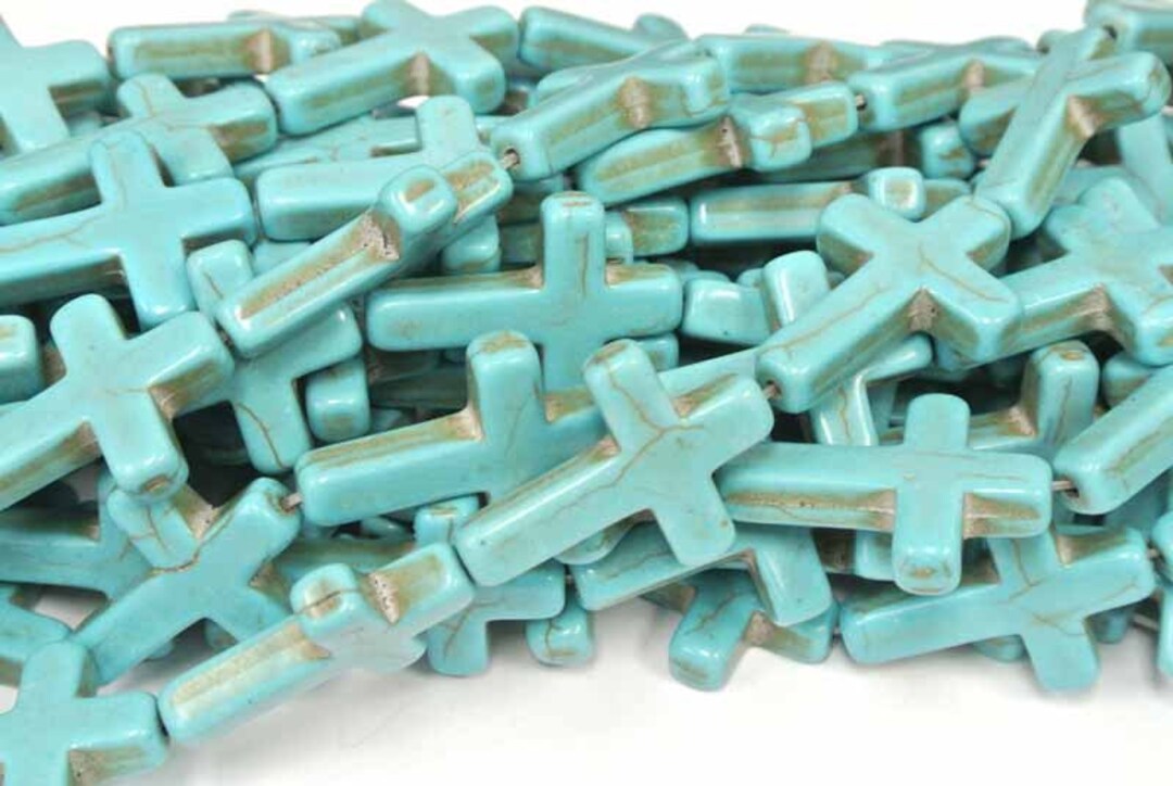 Turquoise Cross Beads, Turquoise Crosses, 10 Strands, Howlite Cross ...