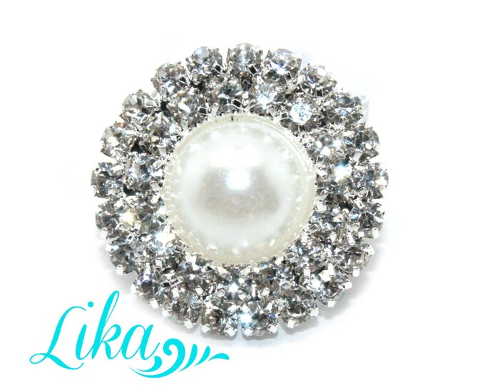 3 Flat Back Rhinestone Button Embellishment With Rhinestone and Pearl ...