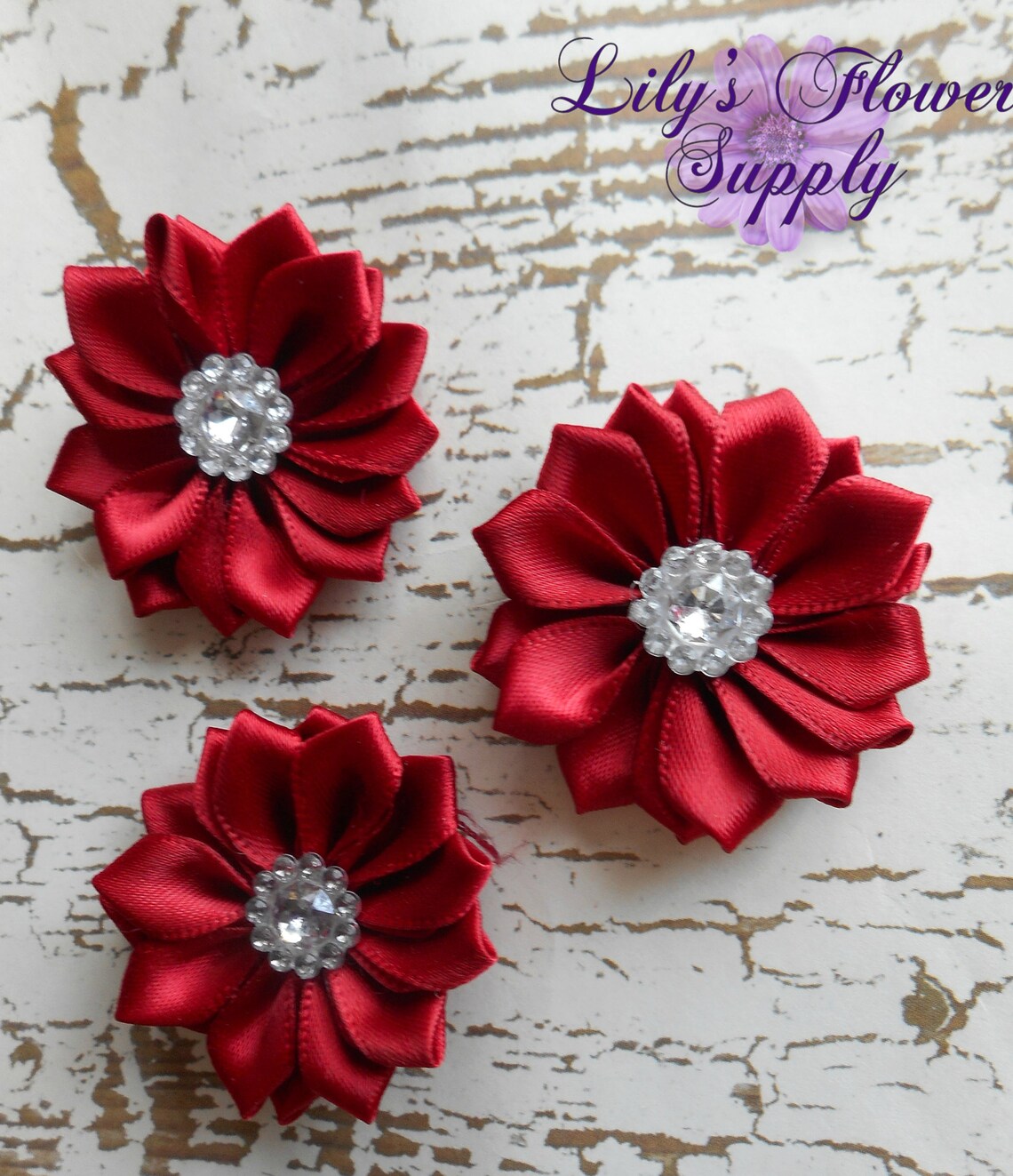 Maroon Satin Ribbon Flowers Multilayer Flower Wholesale - Etsy