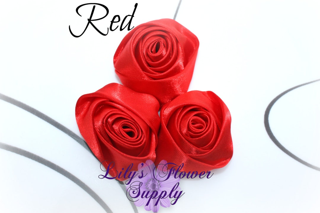 2 Red Rolled Rosettes SET of THREE Red Satin - Etsy