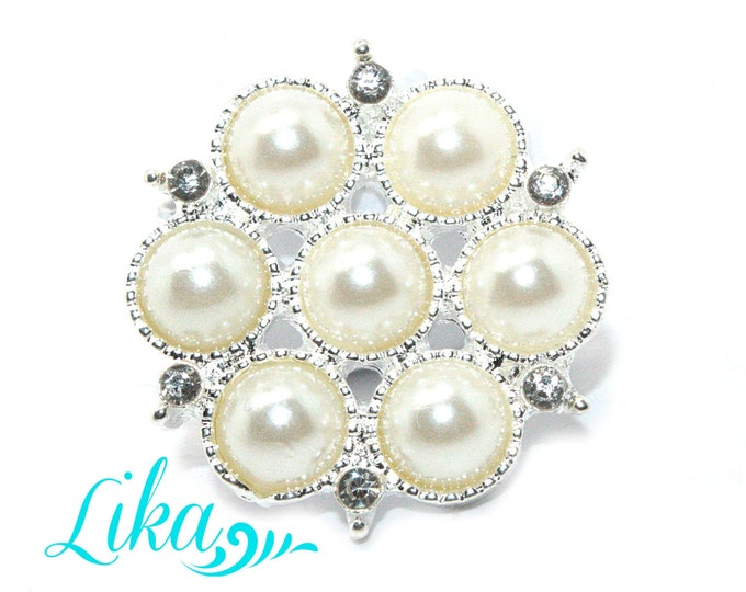 3 Flat Back Rhinestone Button Embellishment With Rhinestone and Pearl ...
