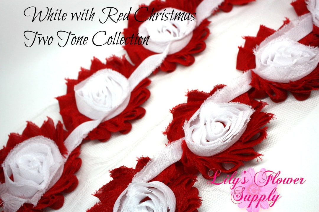 Christmas Shabby Rose Trim - Shabby Flower Trim - Rosette Trim ...